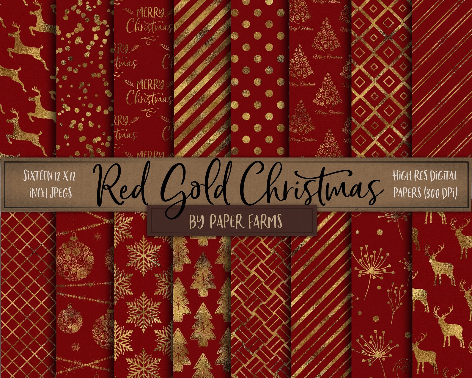 Red gold gold red christmas digital paper christmas | Etsy