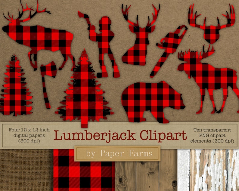 Lumberjack Clipart and Digital Paper, Lumberjack Plaid Clipart, Digital ...