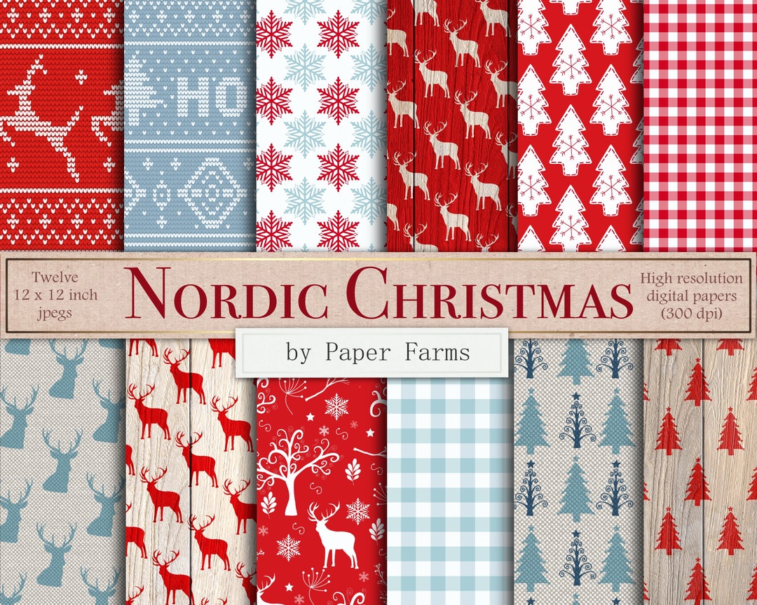 Nordic Christmas Digital Paper, Nordic Christmas Scrapbook Paper ...