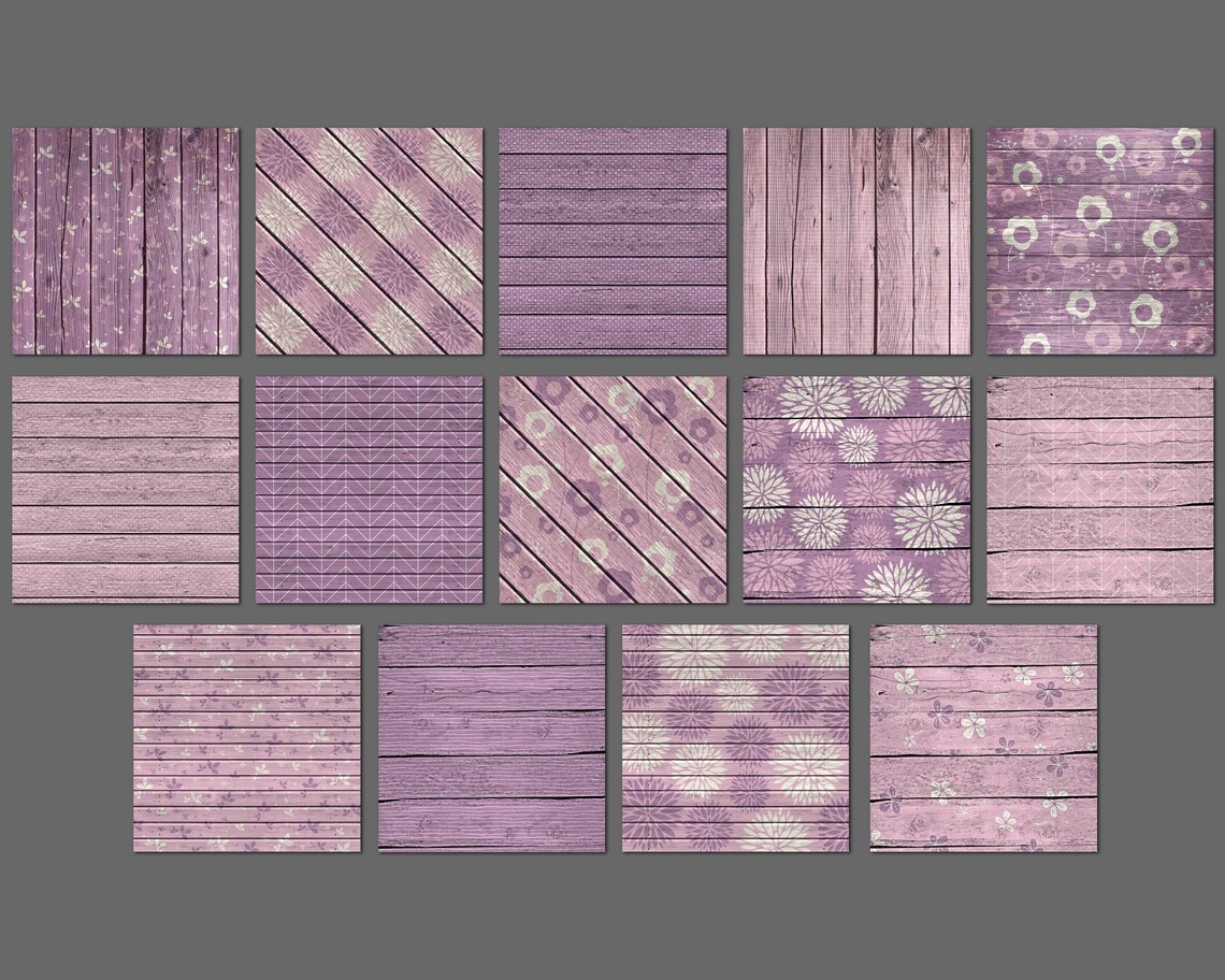 Rustic Wood Digital Paper, Purple, Lavender, Floral, Patterns, Wood ...