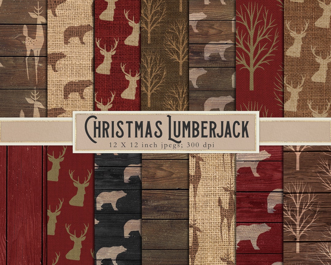 Christmas Lumberjack, Rustic Christmas, Wood, Linen, Digital Paper ...