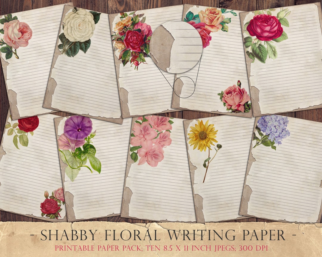 Floral Writing Paper, Printable, Shabby Chic, Vintage, Notebook Paper ...