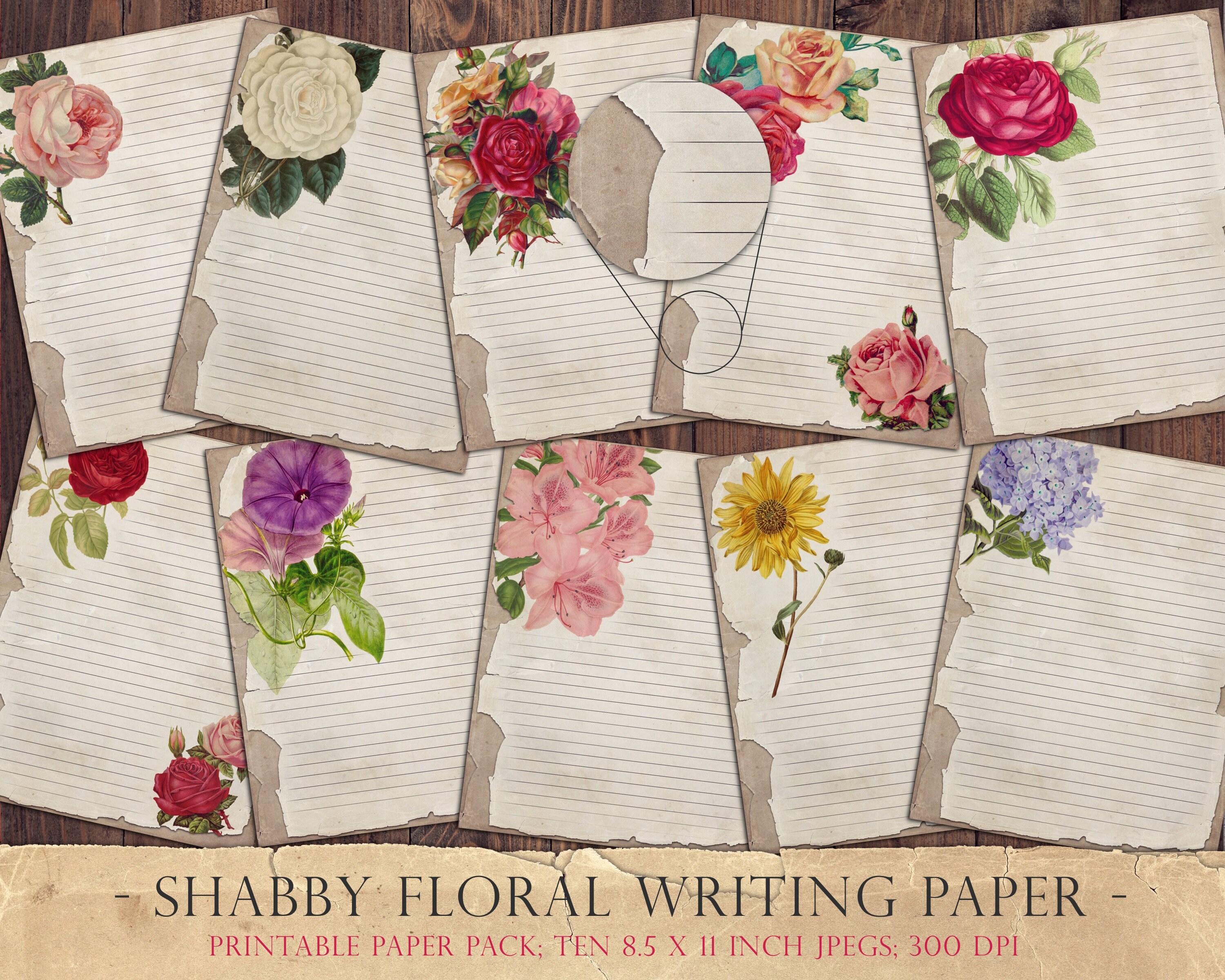 Floral Writing Paper Printable Shabby Chic Vintage - Etsy