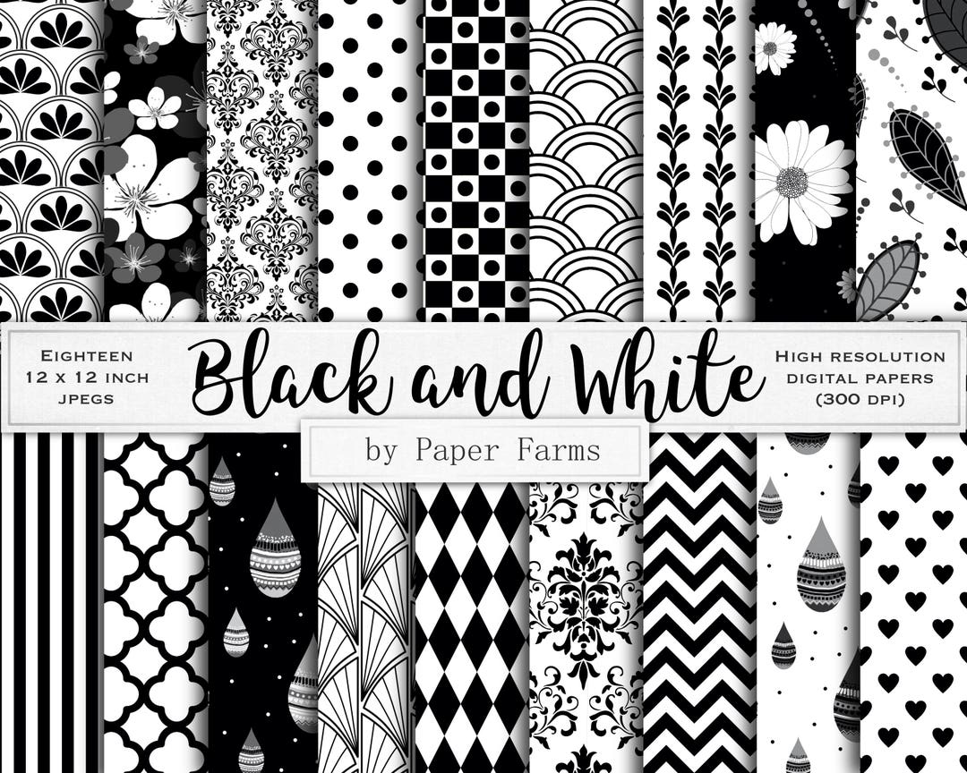 Black White Digital Paper, Black White Scrapbook Paper, Black White ...