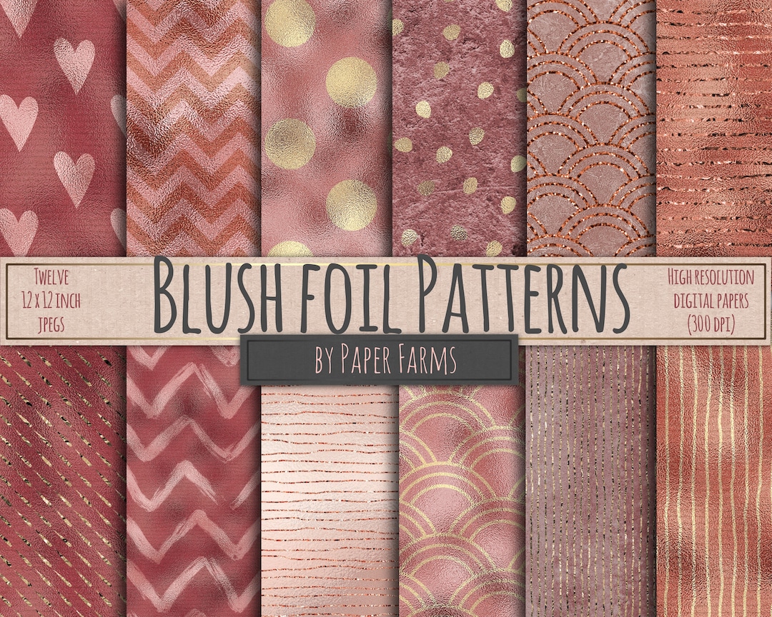 Rose Gold Foil Patterns, Blush, Digital Paper, Scrapbook Paper, Rose ...