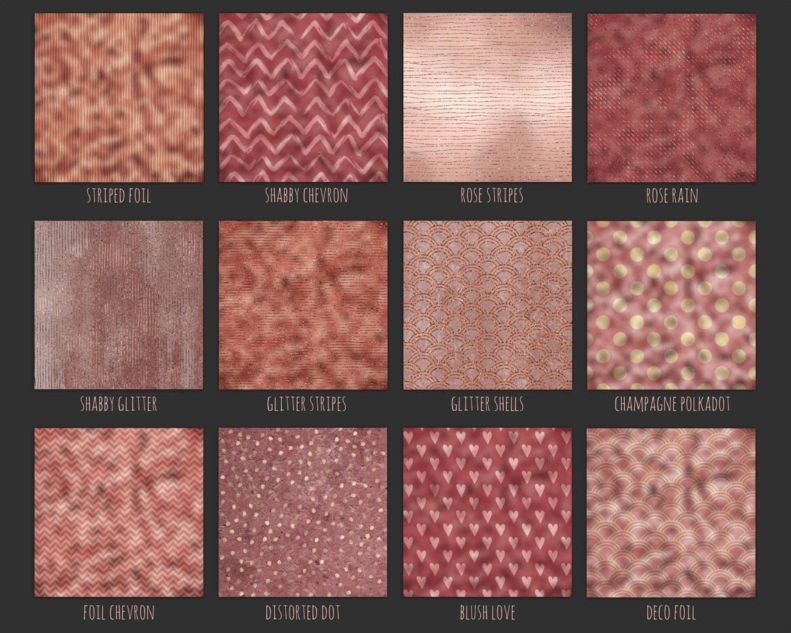 Rose Gold Foil Patterns, Blush, Digital Paper, Scrapbook Paper, Rose ...