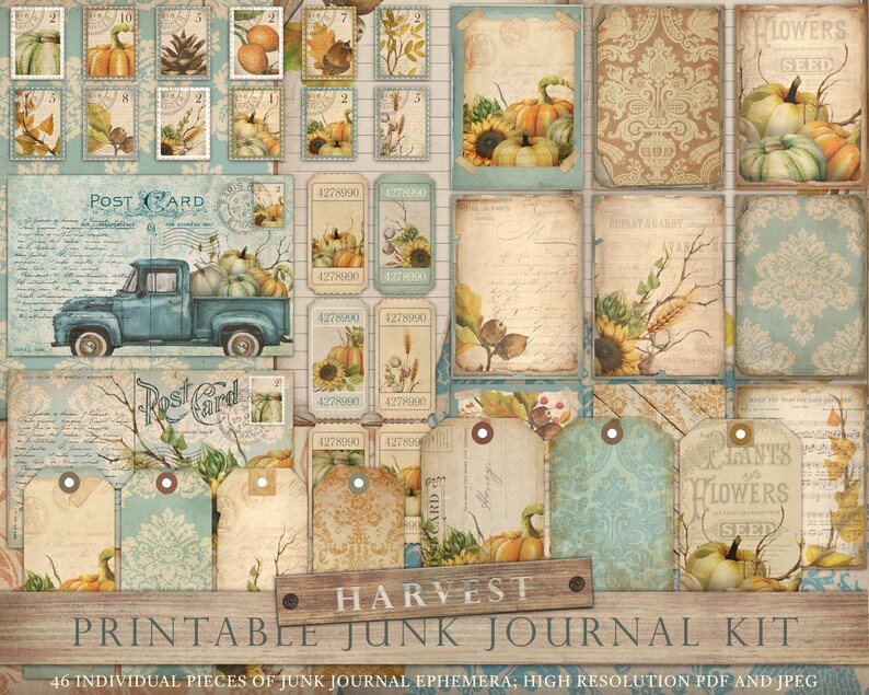 Fall Junk Journal Kit, Printable, Autumn, Thanksgiving, Vintage ...