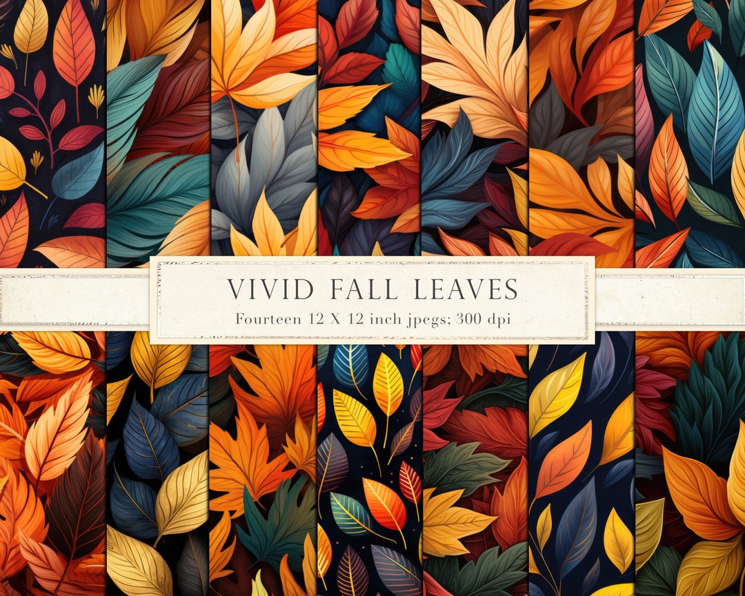 Foliage Digital Paper, Leaf Digital Paper, Vivid Leaves, Colorful ...