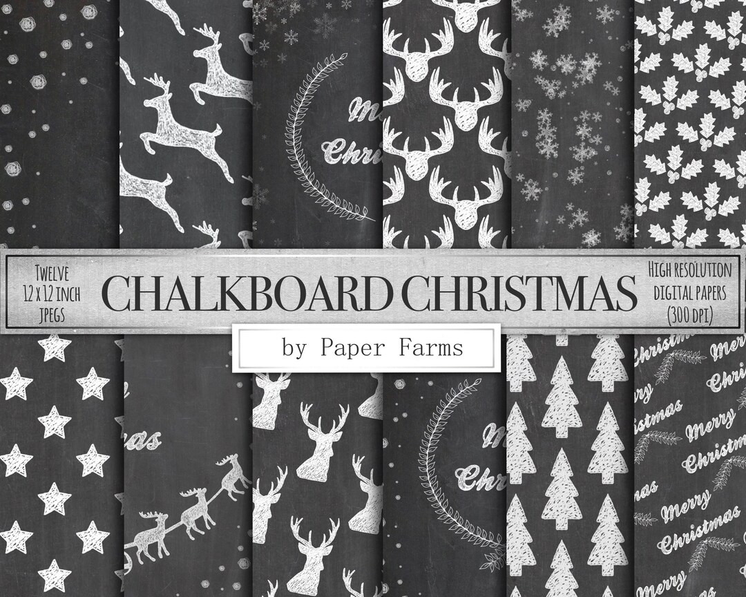 Christmas Chalkboard Digital Paper, Christmas Chalkboard Scrapbook ...