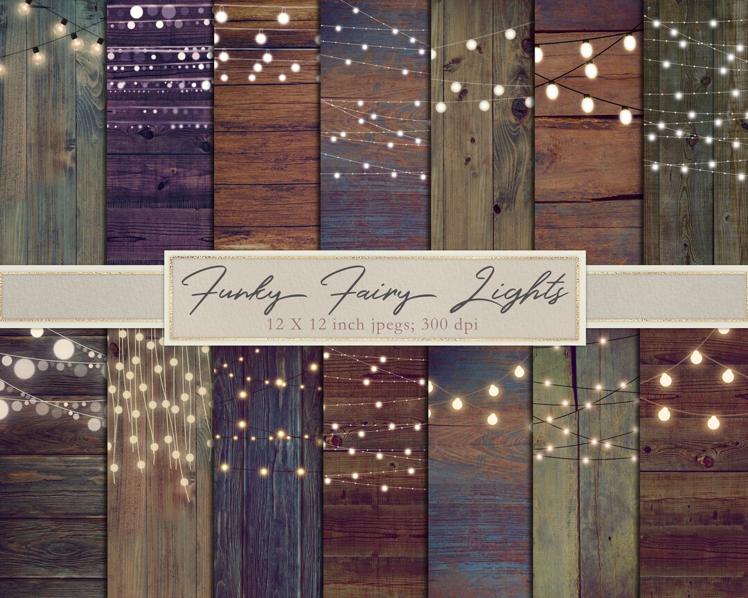 Fairy Lights Wood, String Lights, Digital Paper, Scrapbook Paper ...