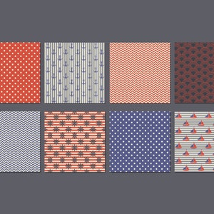 Nautical, Maritime, Digital Paper, Scrapbook Paper, Navy, Red, Shell ...