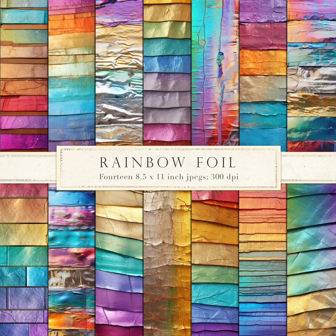Rainbow Foil Digital Paper, Rainbow Foil Scrapbook Paper, Rainbow Foil ...