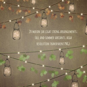 String Lights Clipart, Mason Jars, Overlays, Vines, Leaves, Fairy ...
