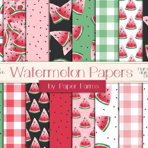 Watermelon Digital Paper Pack Summer Digital Patterns - Etsy
