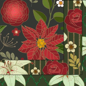 Christmas Digital Paper, Christmas Flowers, Christmas Scrapbook Paper ...