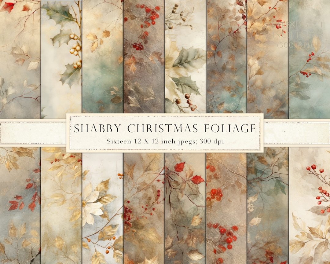 Shabby Christmas Foliage, Digital Paper, Scrapbook Paper, Holly ...