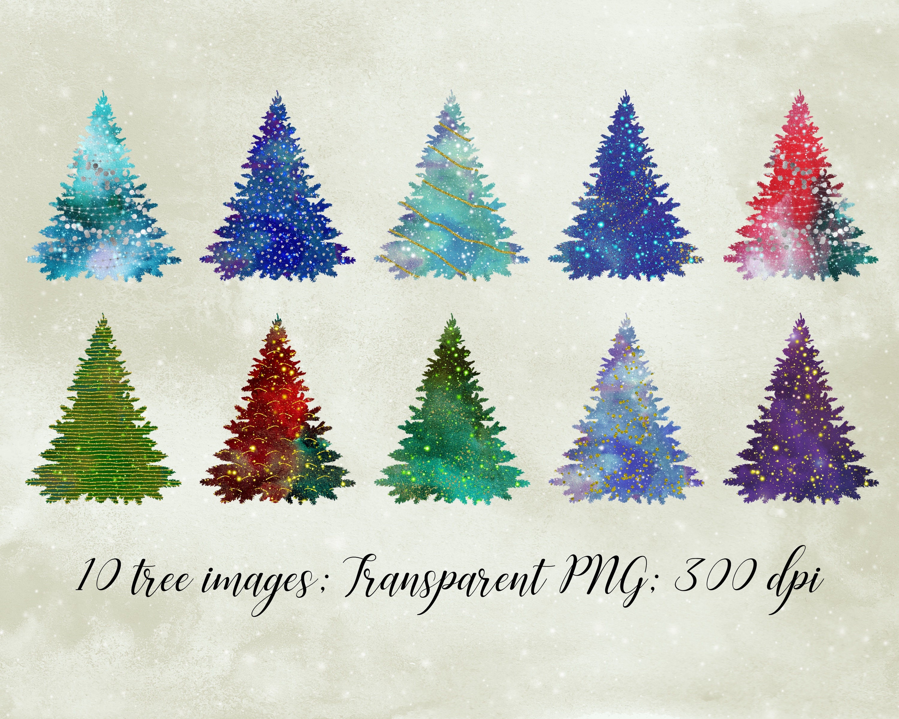 Christmas Tree Clipart Watercolor Christmas Trees Glitter | Etsy