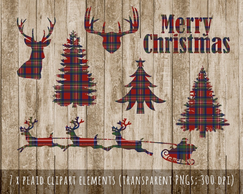 Lumberjack Christmas Clipart Chalkboard Plaid Rustic - Etsy