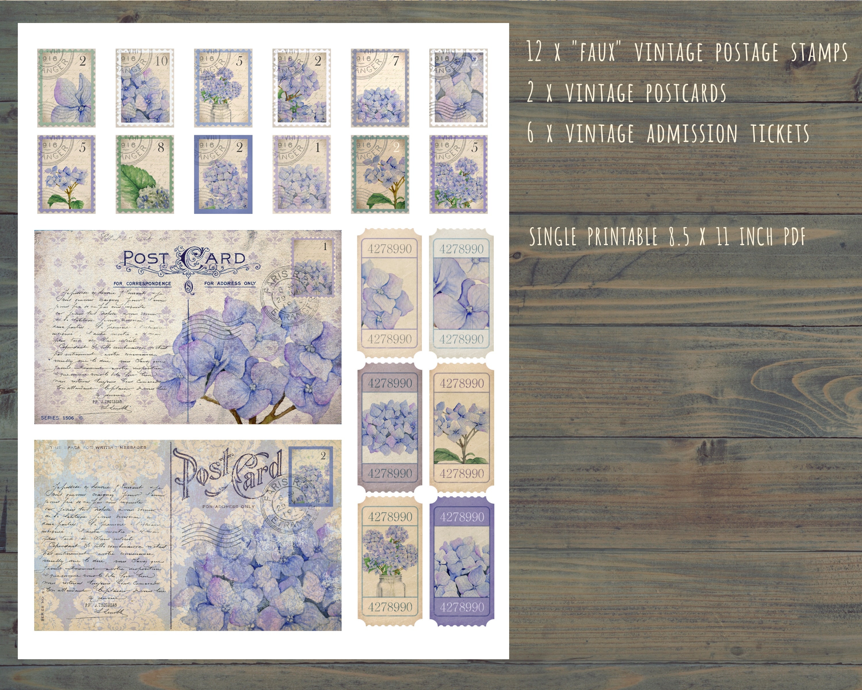Hydrangea Junk Journal Kit Collage Sheets Digital Paper - Etsy