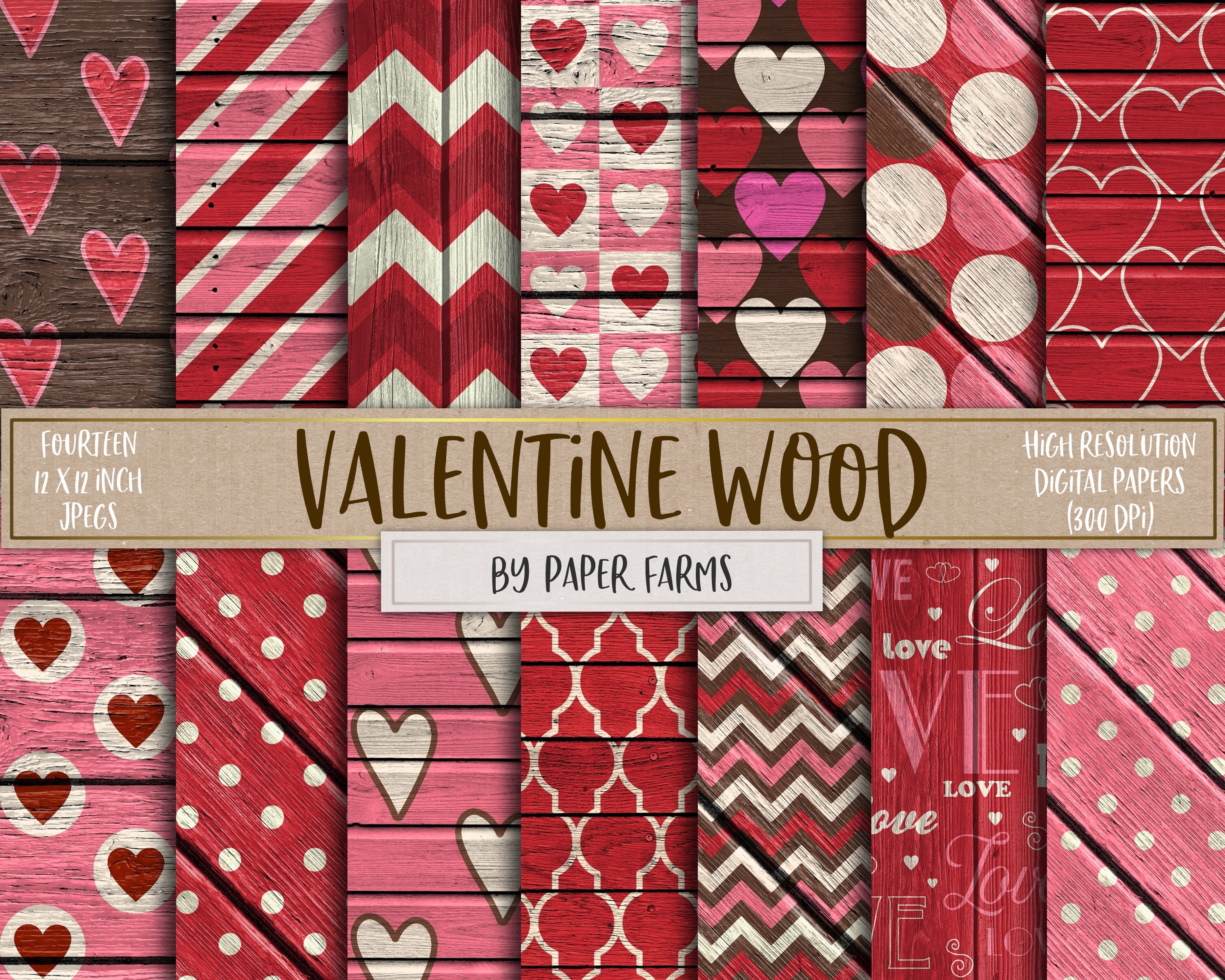 Rustic Valentine, Digital Paper, Scrapbook Paper, Wood, Valentines Day ...