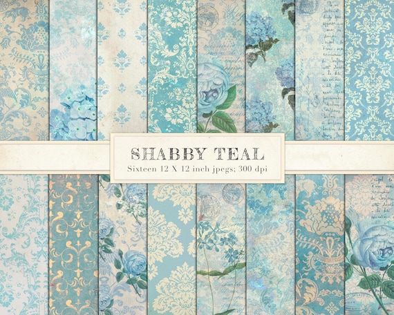 Teal Shabby Chic Digital Paper Vintage Paper Teal - Etsy