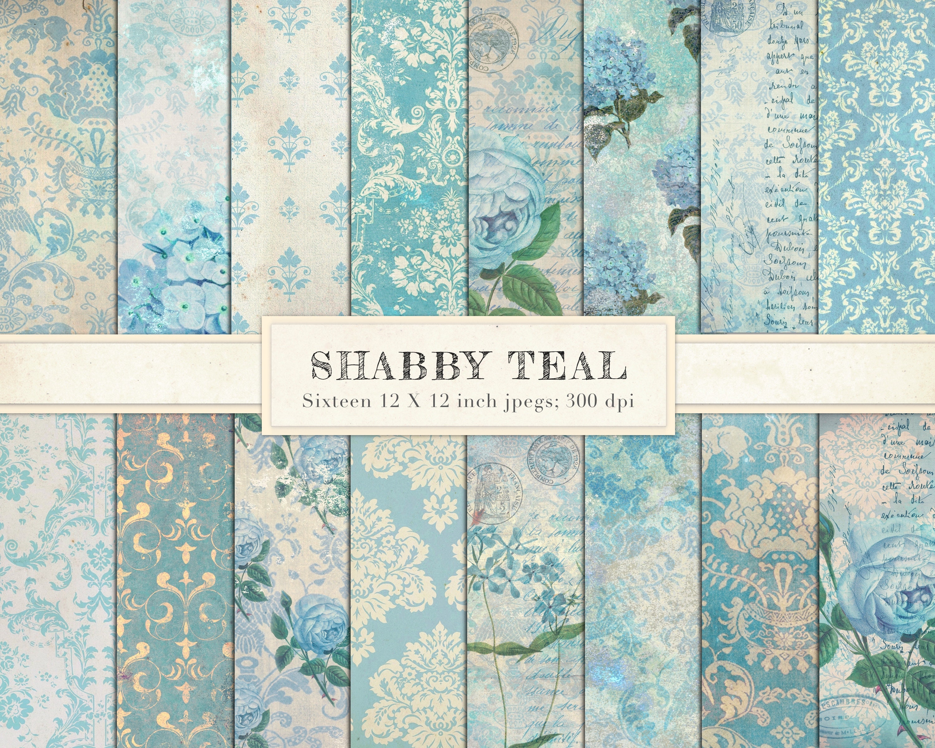 Teal Shabby Chic Digital Paper Vintage Paper Teal - Etsy