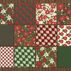 Christmas Digital Paper, Christmas Flowers, Christmas Scrapbook Paper ...