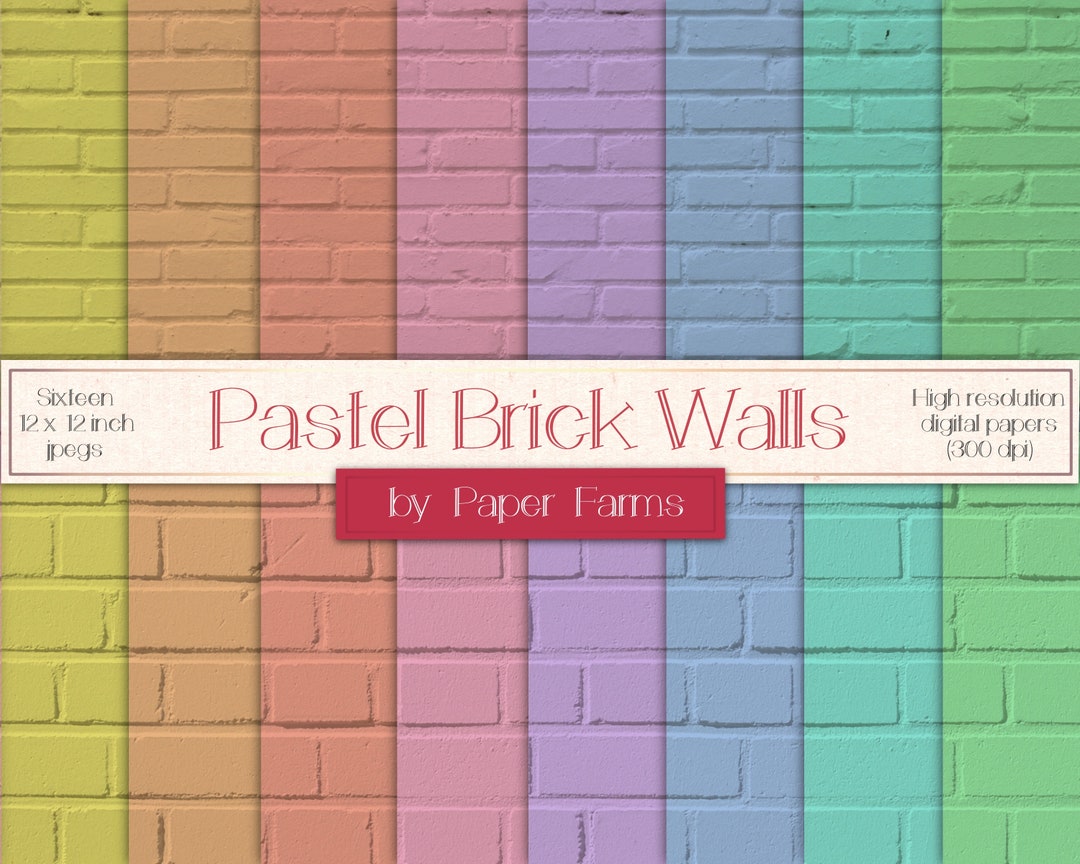 Brick Digital Paper, Pastel, Pale, Colorful, Rainbow, Brick Backgrounds ...