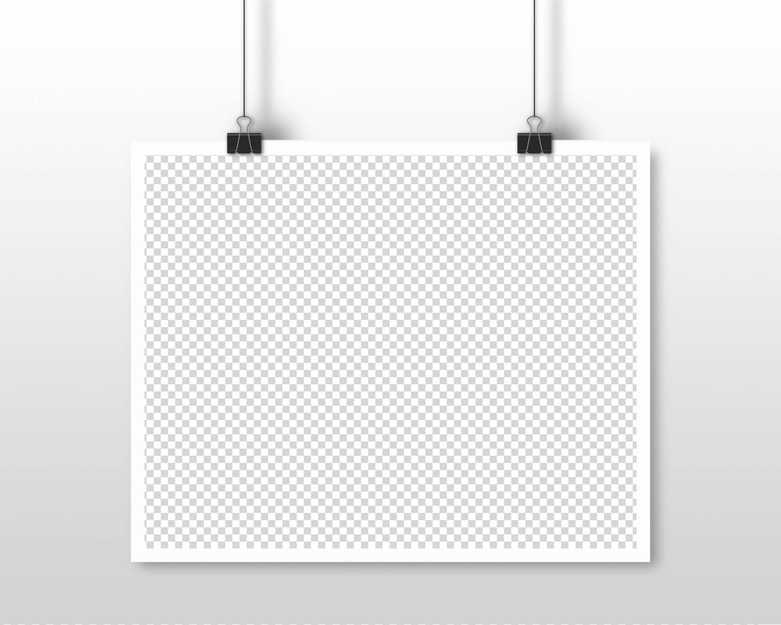 Horizontal Poster Mockup, Paper Clips, Hanging Mockup, Horizontal ...