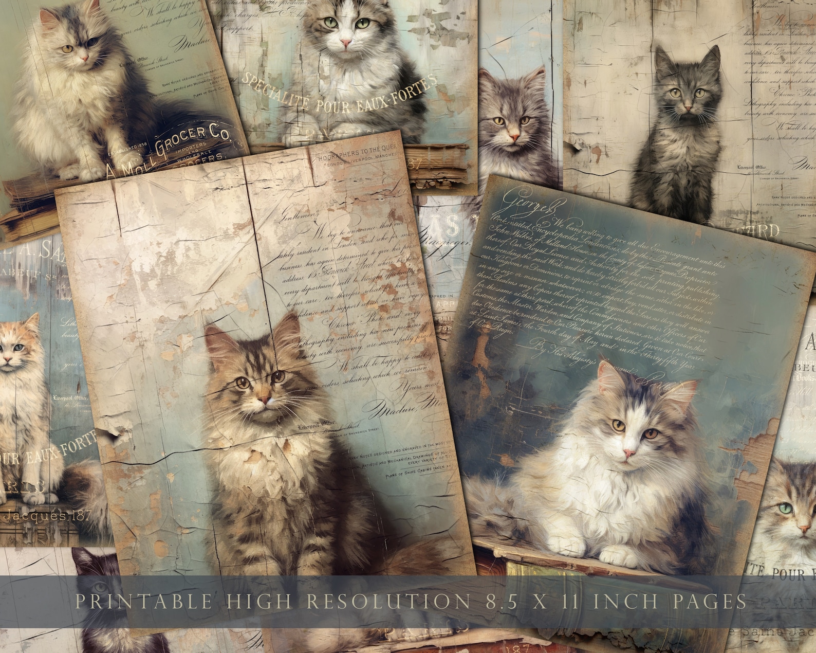 Cats Junk Journal, Vintage Cats, Cat Journal Page, Cat Ephemera ...