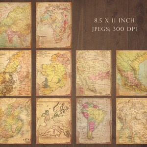 Vintage Maps, Shabby, Torn Maps, Junk Journal, Digital, Paper Pack ...