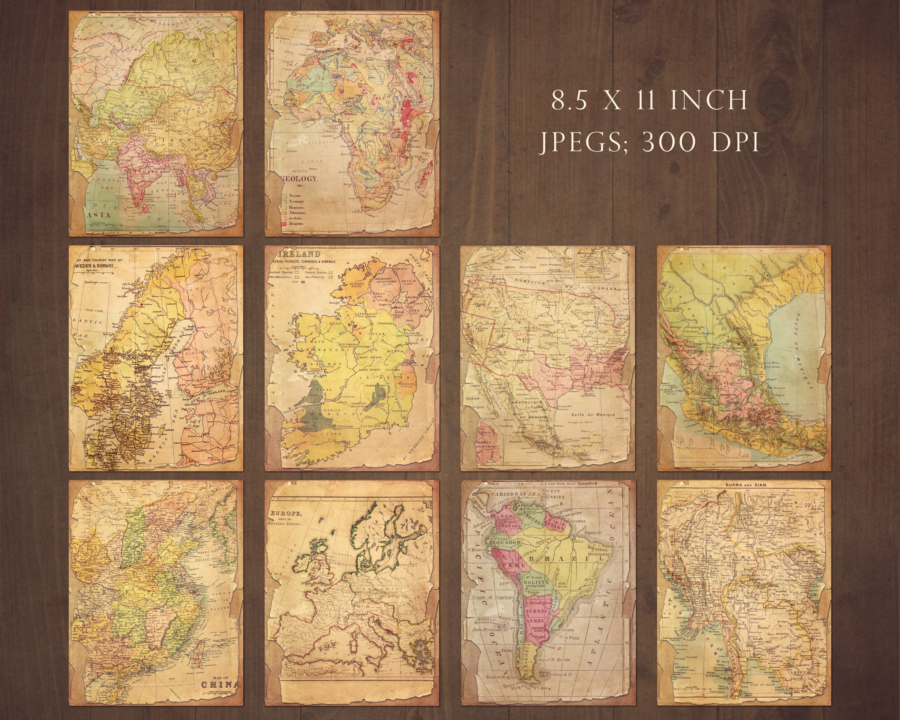 Vintage Maps Shabby Torn Maps Junk Journal Digital Paper - Etsy