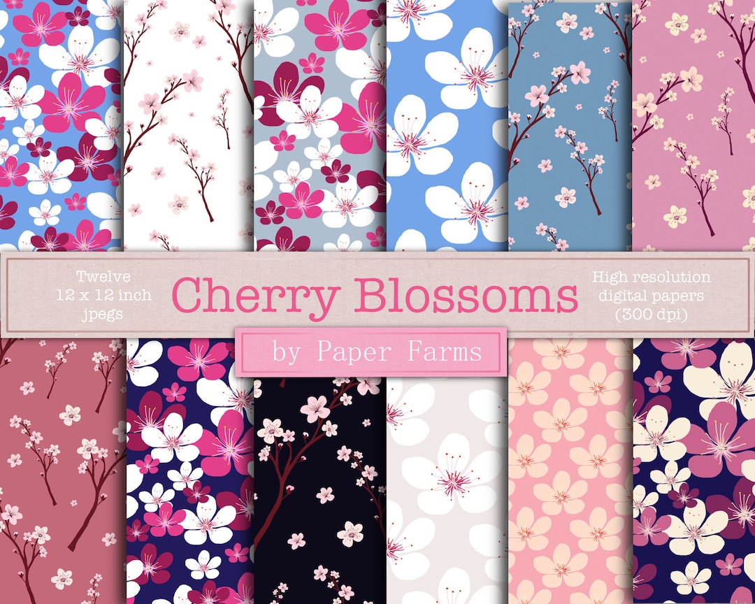 Cherry Blossom Digital Paper, Spring Flower Digital Paper, Cherry ...