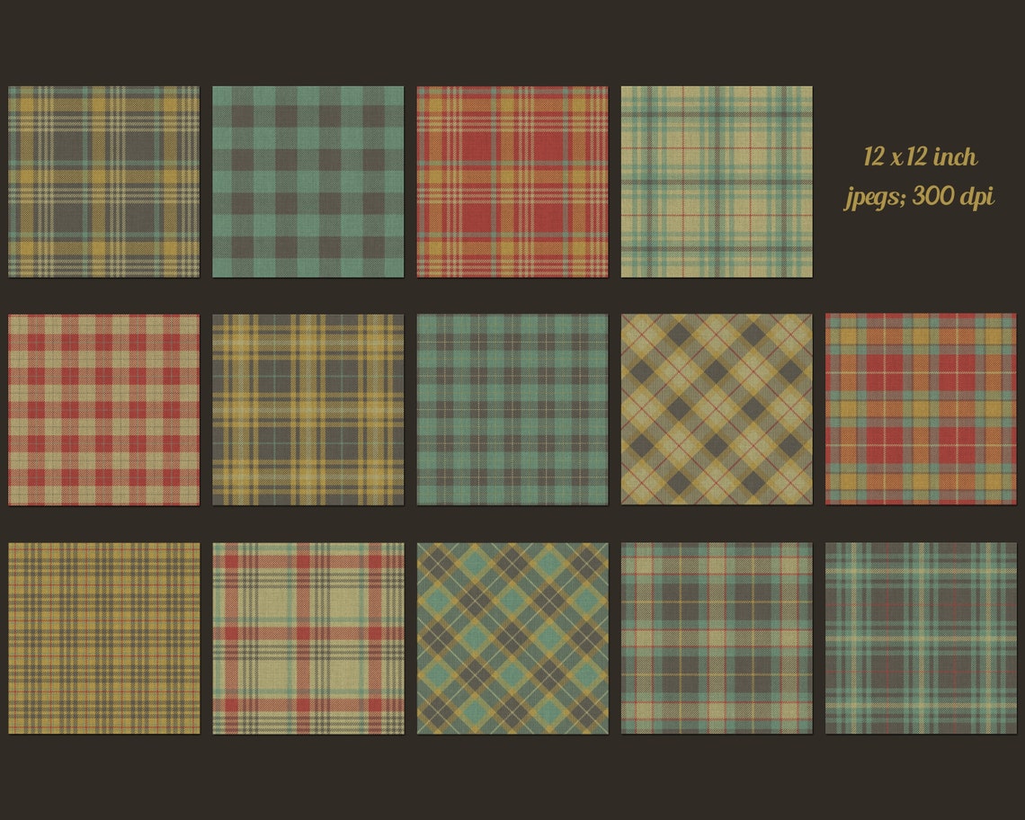 Retro Plaid Digital Paper Scrapbook Paper Tartan - Etsy