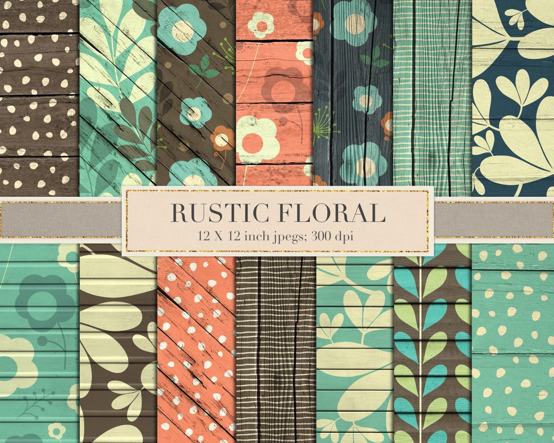 Rustic Floral Digital Paper, Rustic Floral Scrapbook Paper, Vintage ...