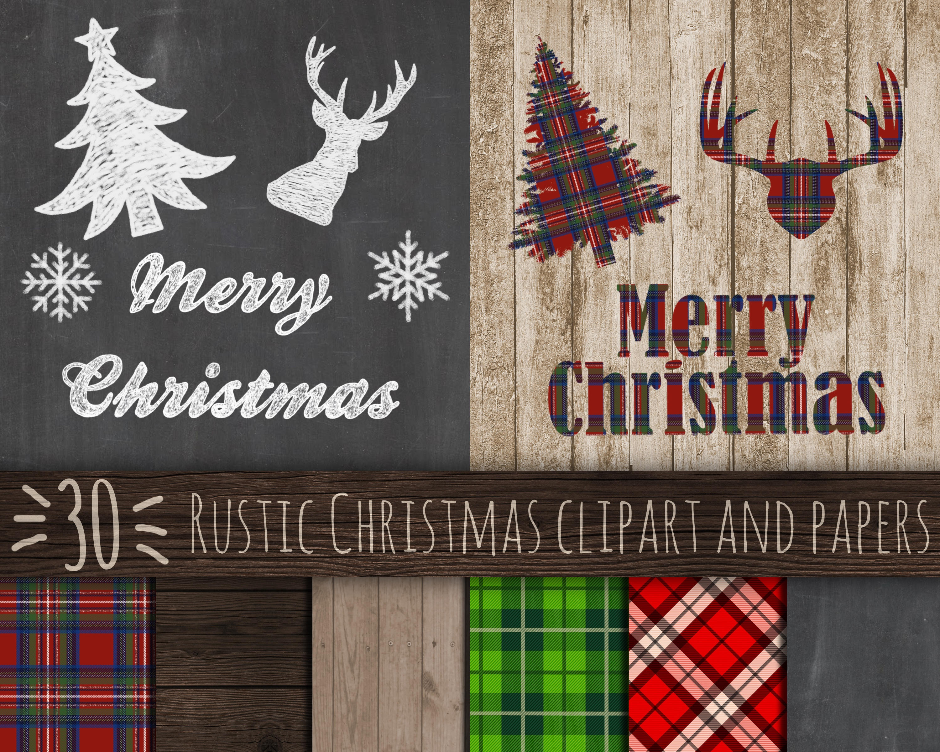 Lumberjack Christmas Clipart Chalkboard Plaid Rustic - Etsy