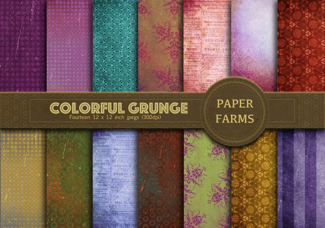 Grunge Digital Paper, Vintage Digital Paper, Colorful Grunge Digital ...
