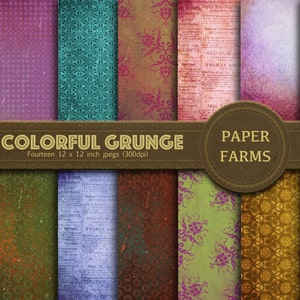 Grunge Digital Paper, Vintage Digital Paper, Colorful Grunge Digital ...