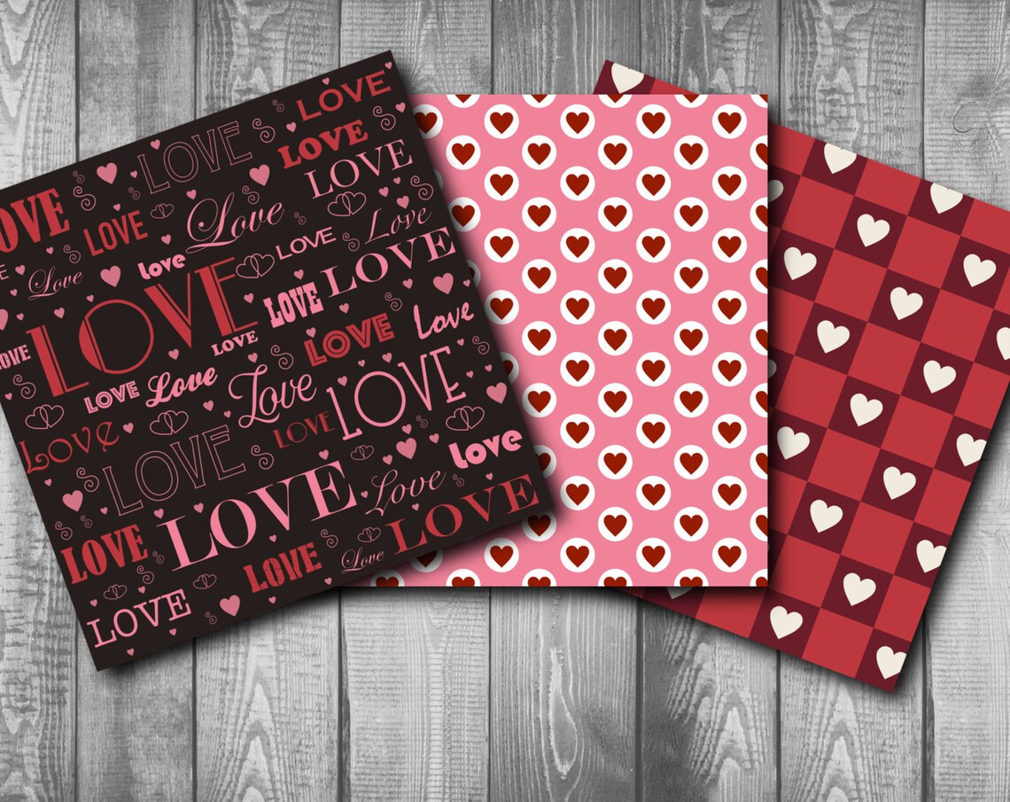 Valentine's Day Digital Paper Love Digital Paper Hearts | Etsy
