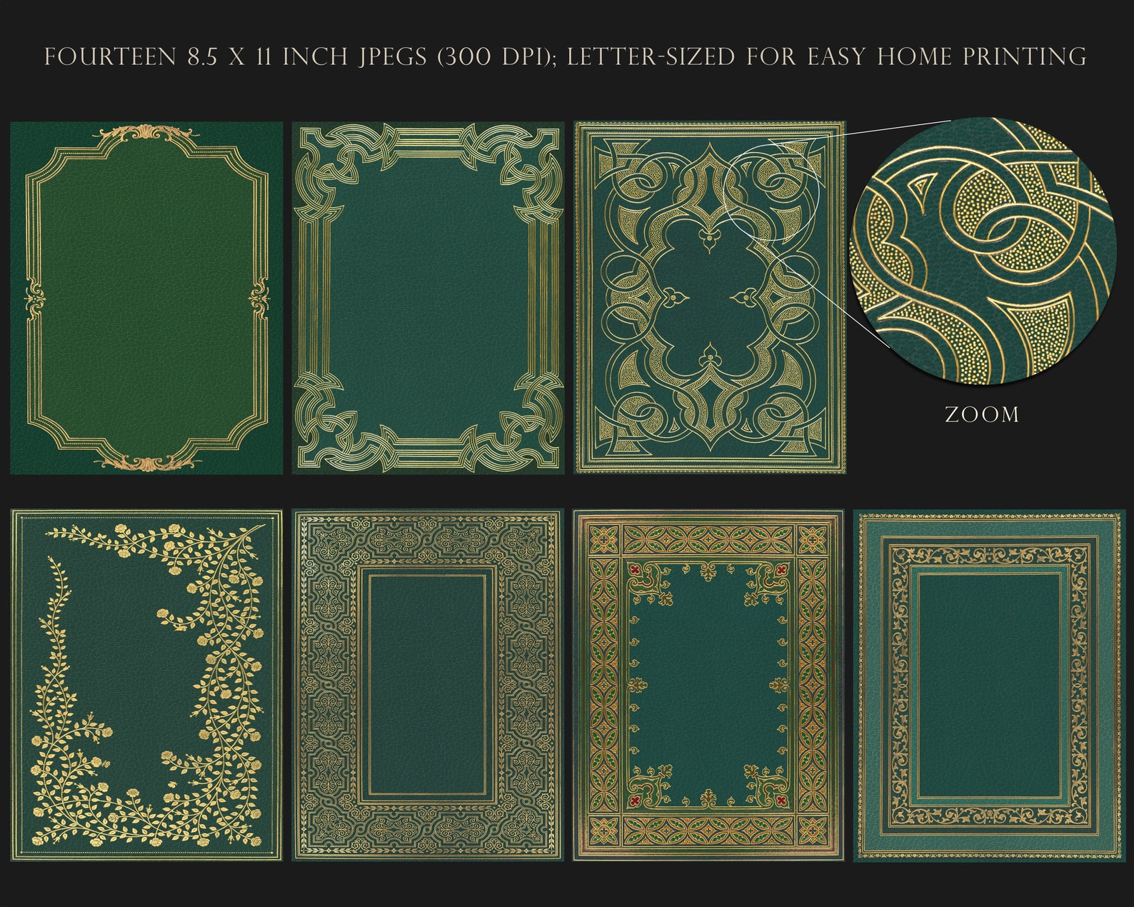 Vintage Green Book Cover, Printable Book Covers, Gold Gilding, Gilded ...