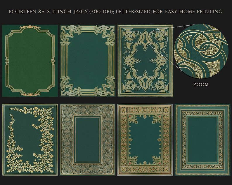 Vintage Green Book Cover, Printable Book Covers, Gold Gilding, Gilded ...