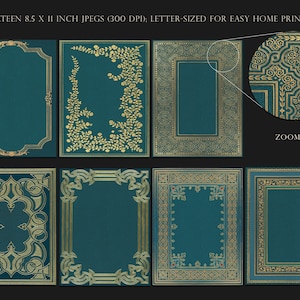 Vintage Teal Book Cover, Printable Book Cover, Gilded Gold, Ornate ...
