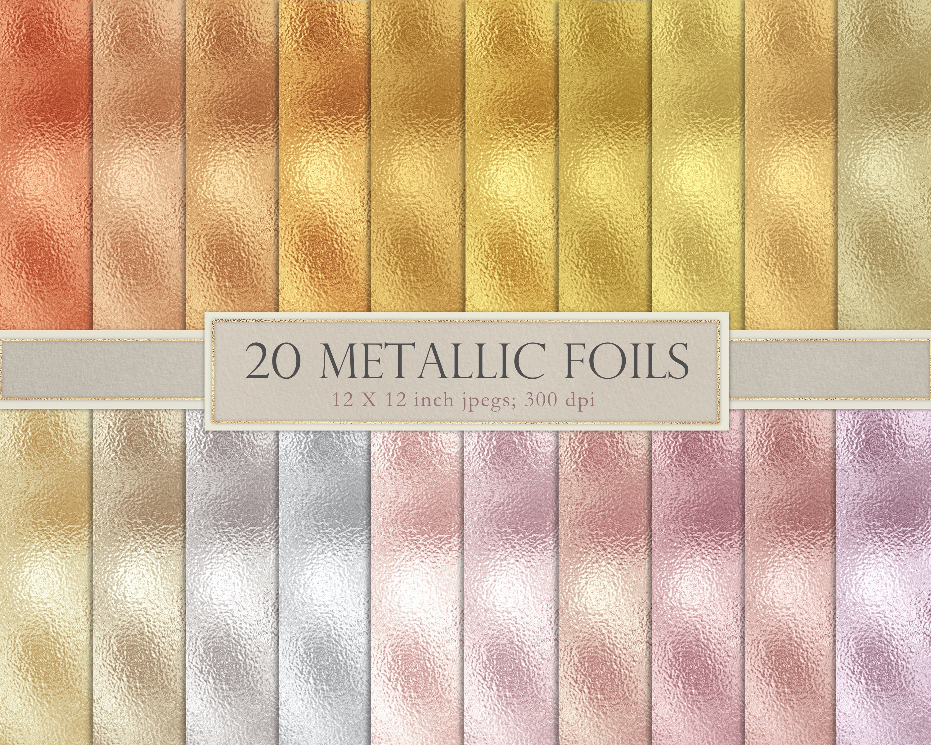 Digital Paper, Metallic Foils, Rose Gold, Gold, Silver, Copper, Foil ...