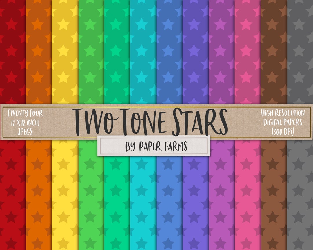 Stars Digital Paper, Stars Scrapbook Paper, Two-tone Stars, Geometric ...