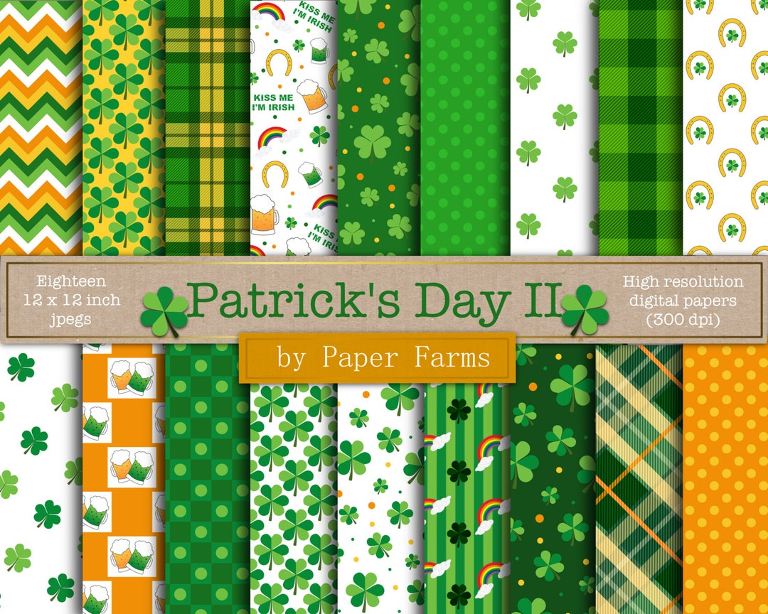 Patricks Day Digital Paper, St. Patrick, Irish Digital Paper, Shamrock ...