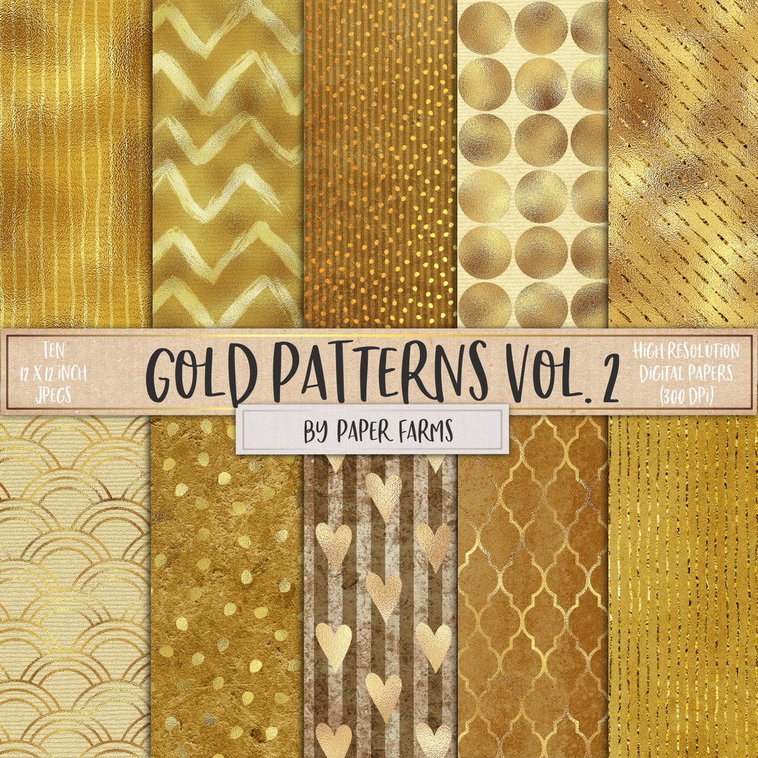 Golden Patterns, Gold Patterns, Gold Digital Paper, Gold Scrapbook ...