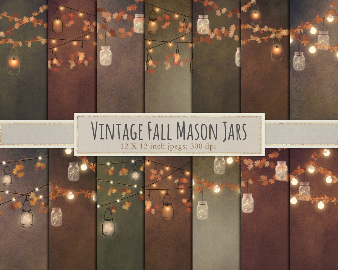 Fall Digital Paper, Vintage, Mason Jar Lights, Digital Paper, Scrapbook ...