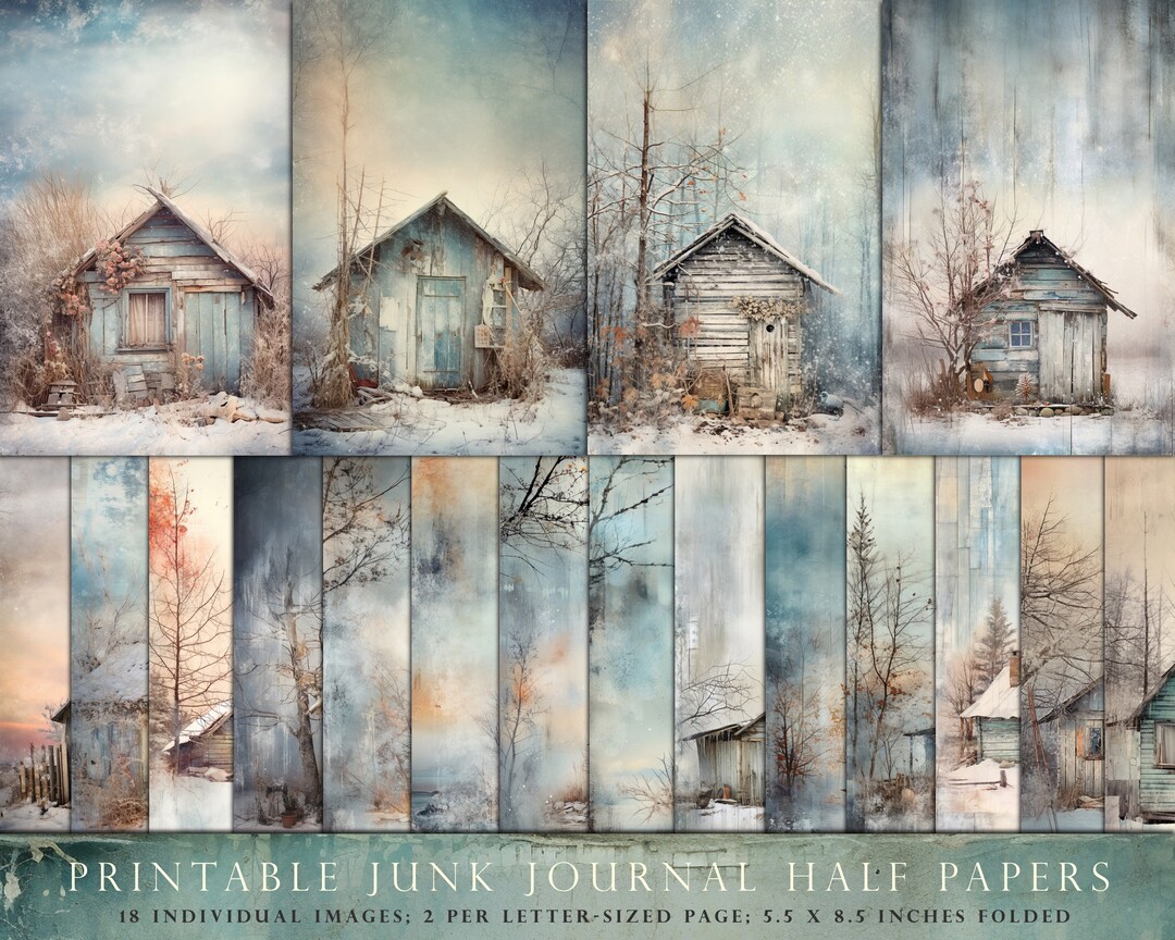 Winter Junk Journal Pages, Rustic Winter, Half Papers, Collage Sheets ...