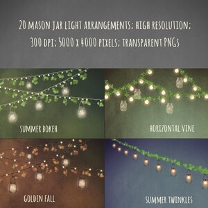 String Lights Clipart, Mason Jars, Overlays, Vines, Leaves, Fairy ...