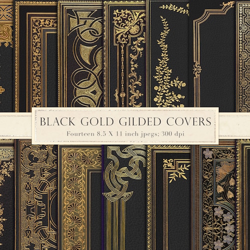 Printable Gilded Book Covers Black Leather Book Covers - Etsy UK